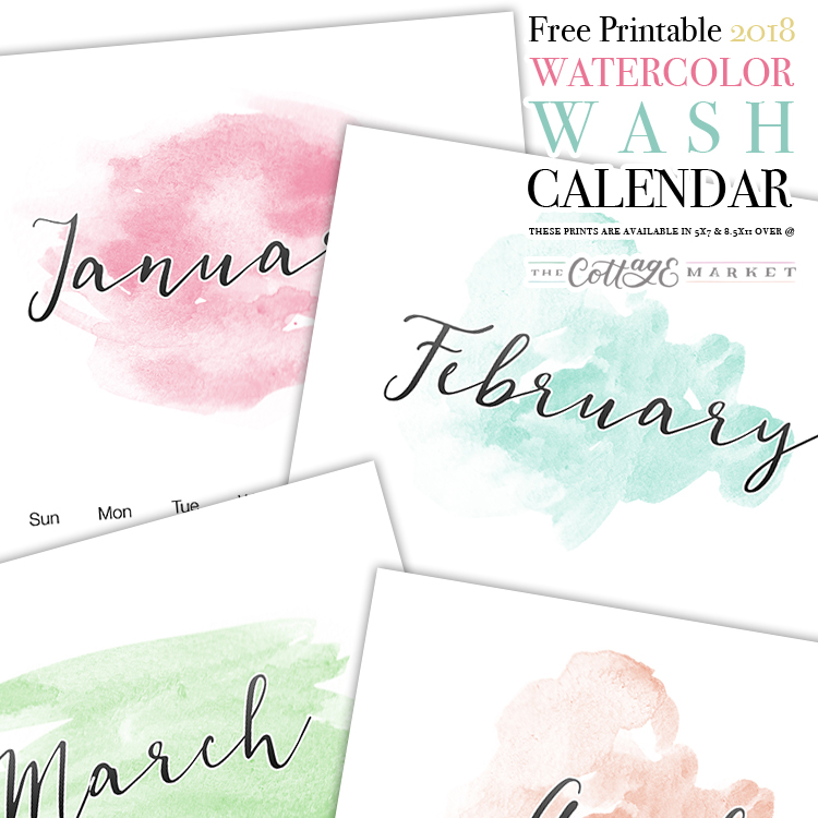 Free Printable Watercolor Wash Calendar The Cottage Market