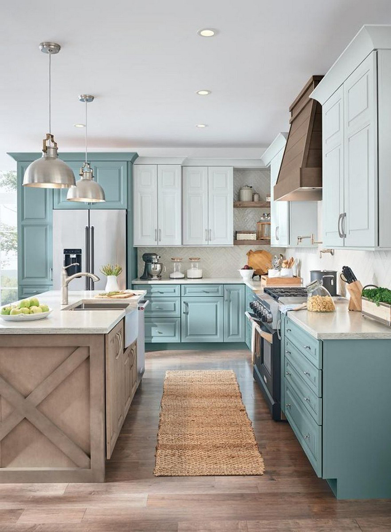 20 Gray Blue Farmhouse Kitchen Decoomo