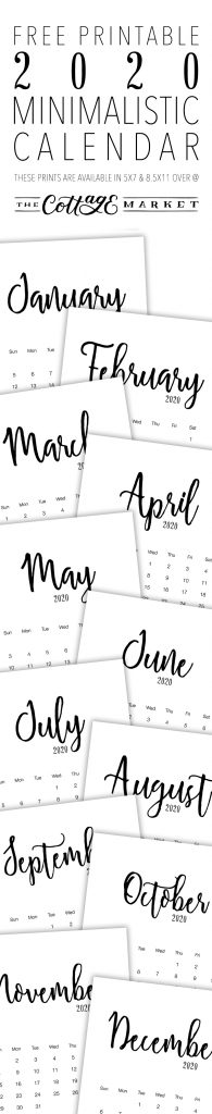 Free Printable 2020 Minimalist Calendar The Cottage Market