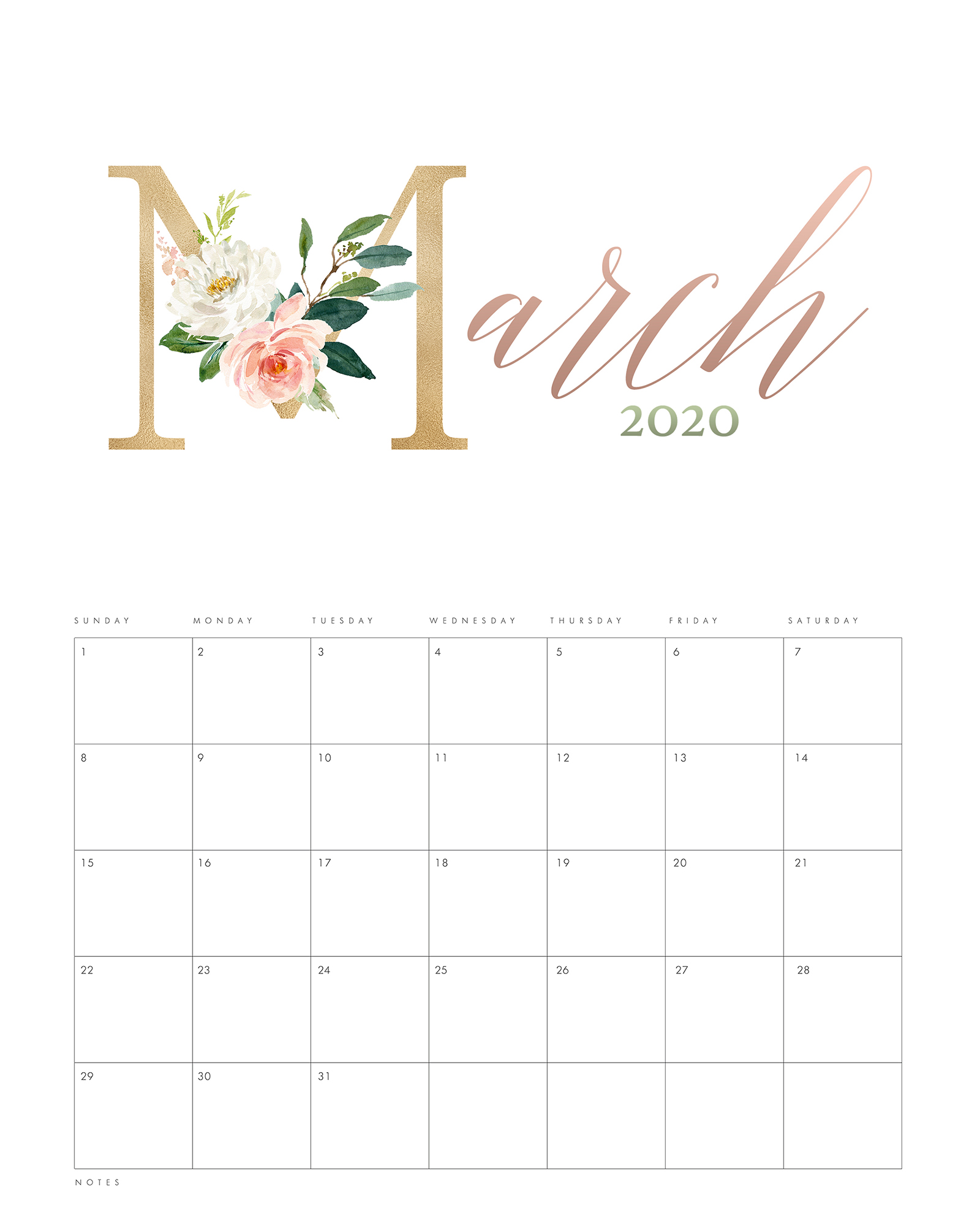 Pretty Floral Free Printable 2020 Calendar The Cottage Market