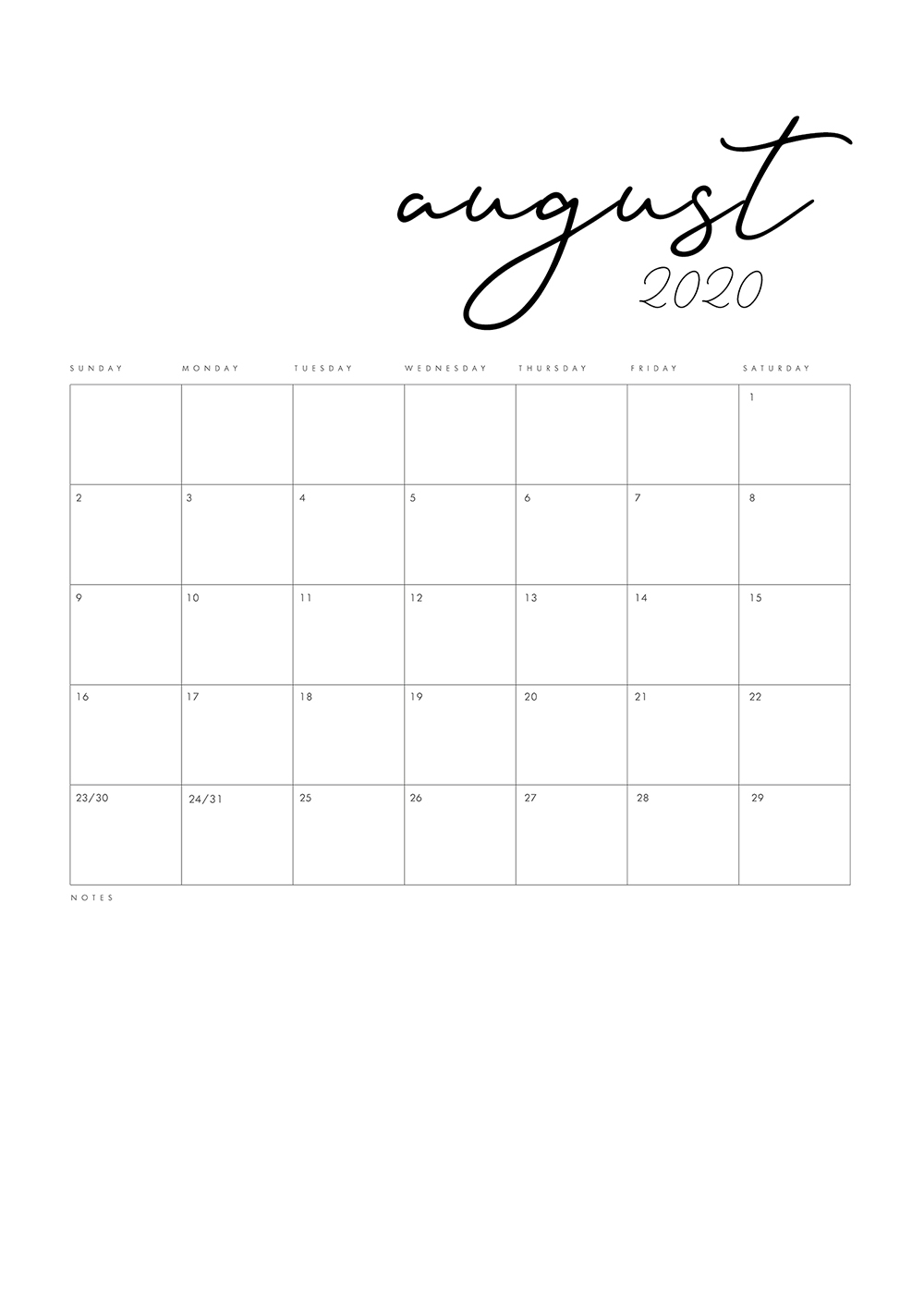 Free Printable 2020 Minimal Calendar The Cottage Market