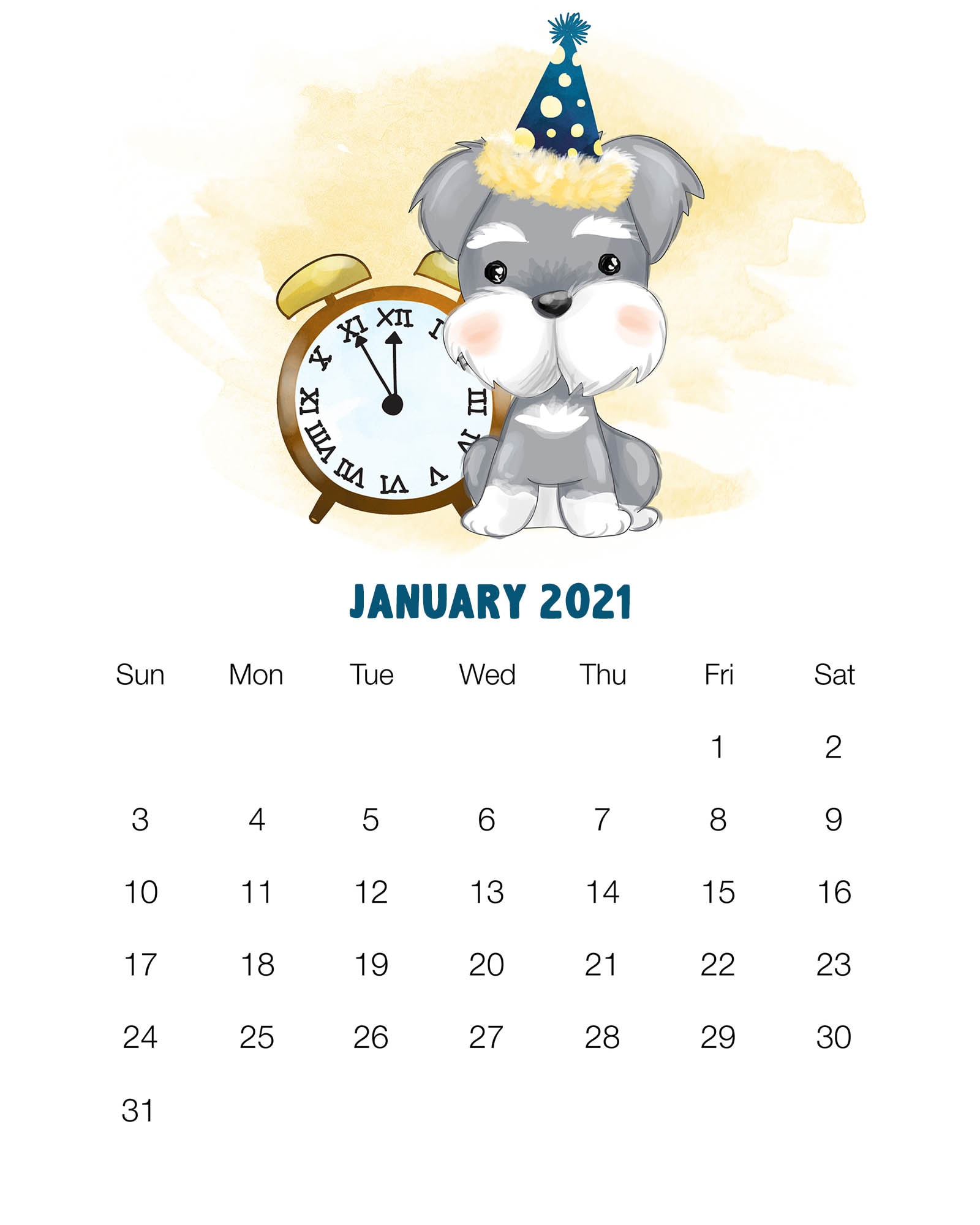 January 2021 Calendar Cute