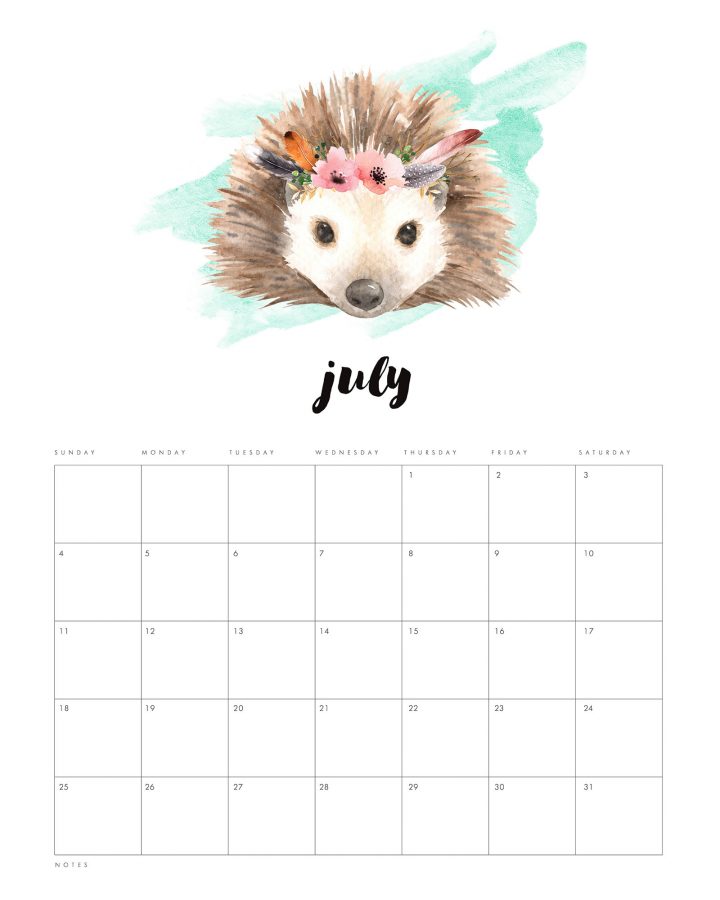 Free Printable 2021 Watercolor Animal Calendar The Cottage Market