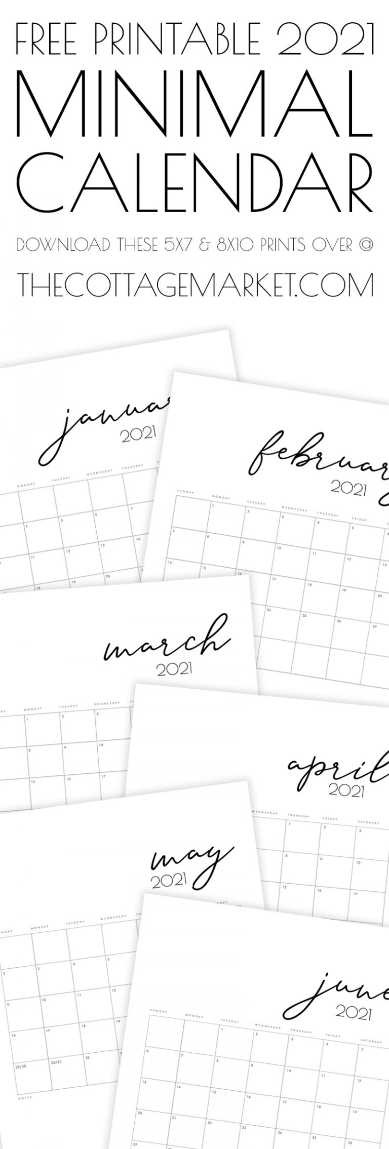 Free Printable 2021 Minimal Calendar The Cottage Market