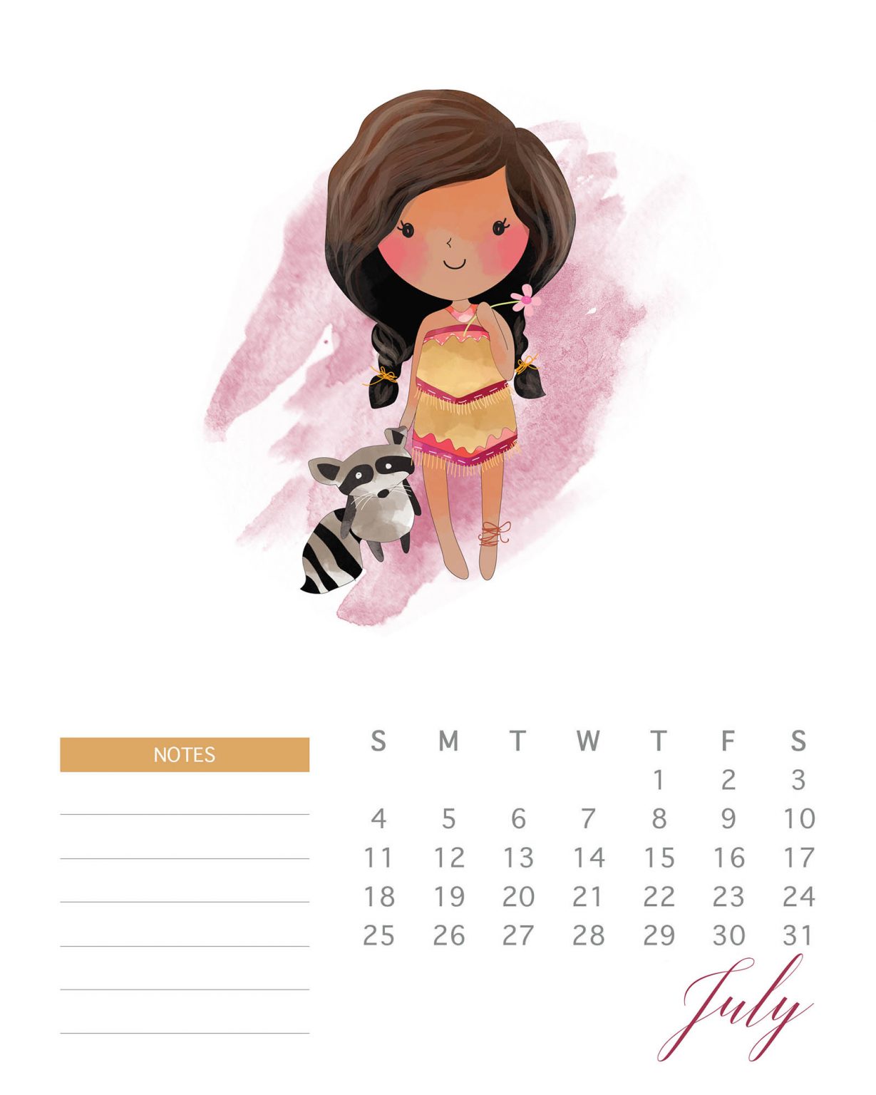 Free Printable 2021 Watercolor Princess Calendar The Cottage Market