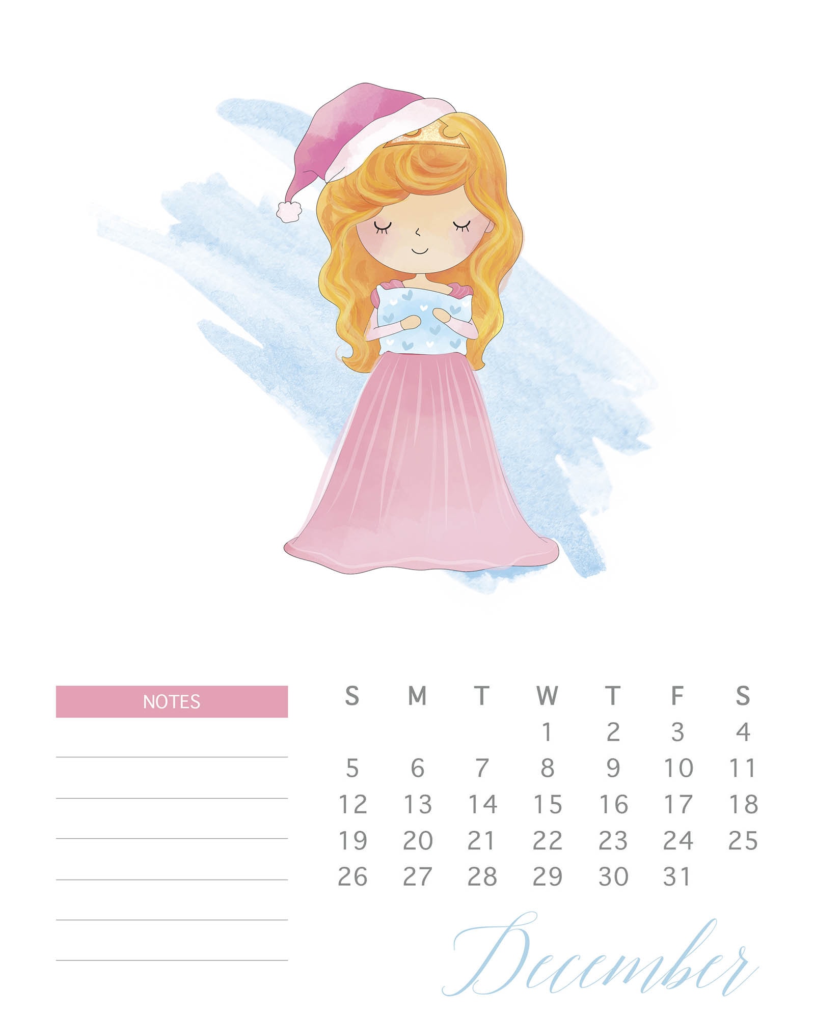 Free Printable 2021 Watercolor Princess Calendar The Cottage Market