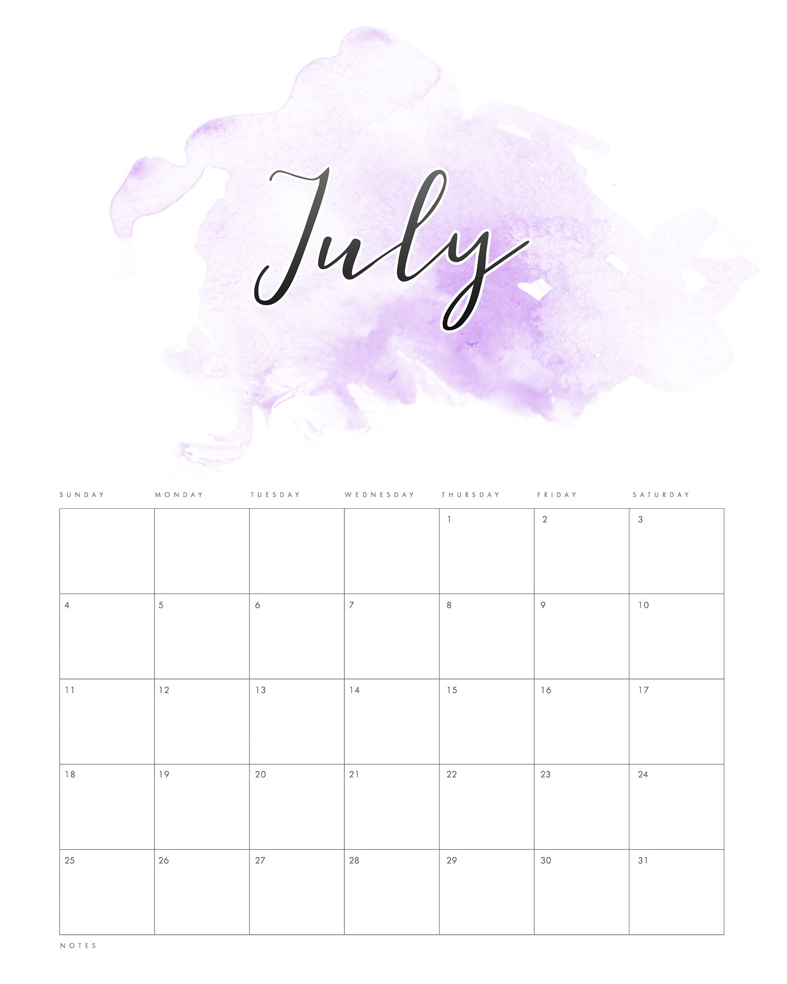 Free Printable 2021 Watercolor Wash Calendar The Cottage Market