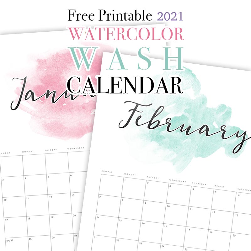 Free Printable 2021 Watercolor Wash Calendar The Cottage Market