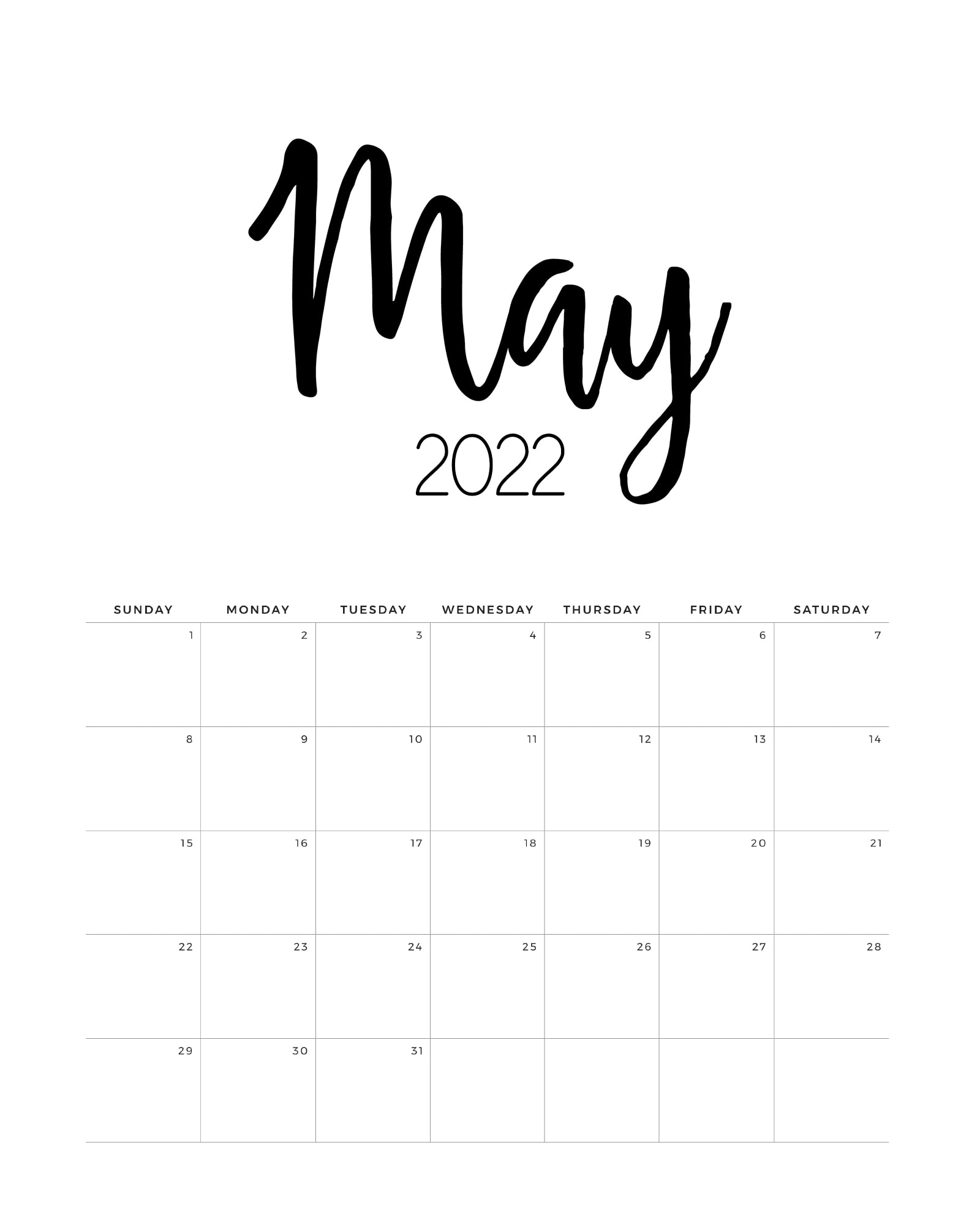 April And May 2022 Calendar Printable