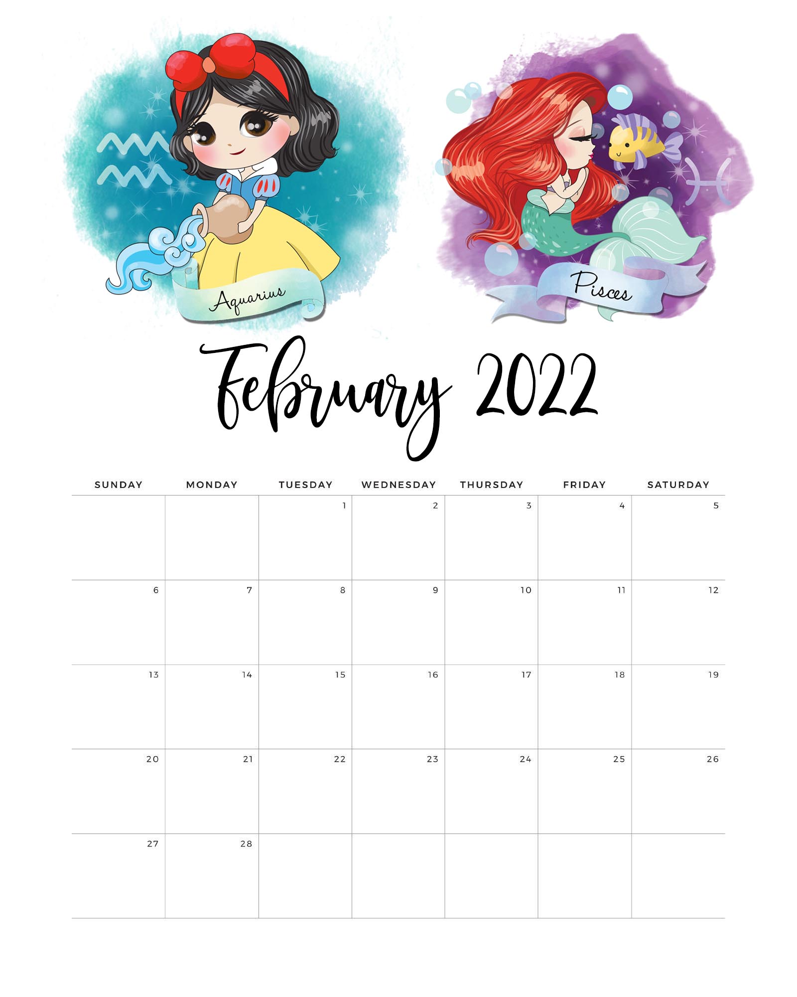 Free Printable 2022 Princess Zodiac Calendar The Cottage Market