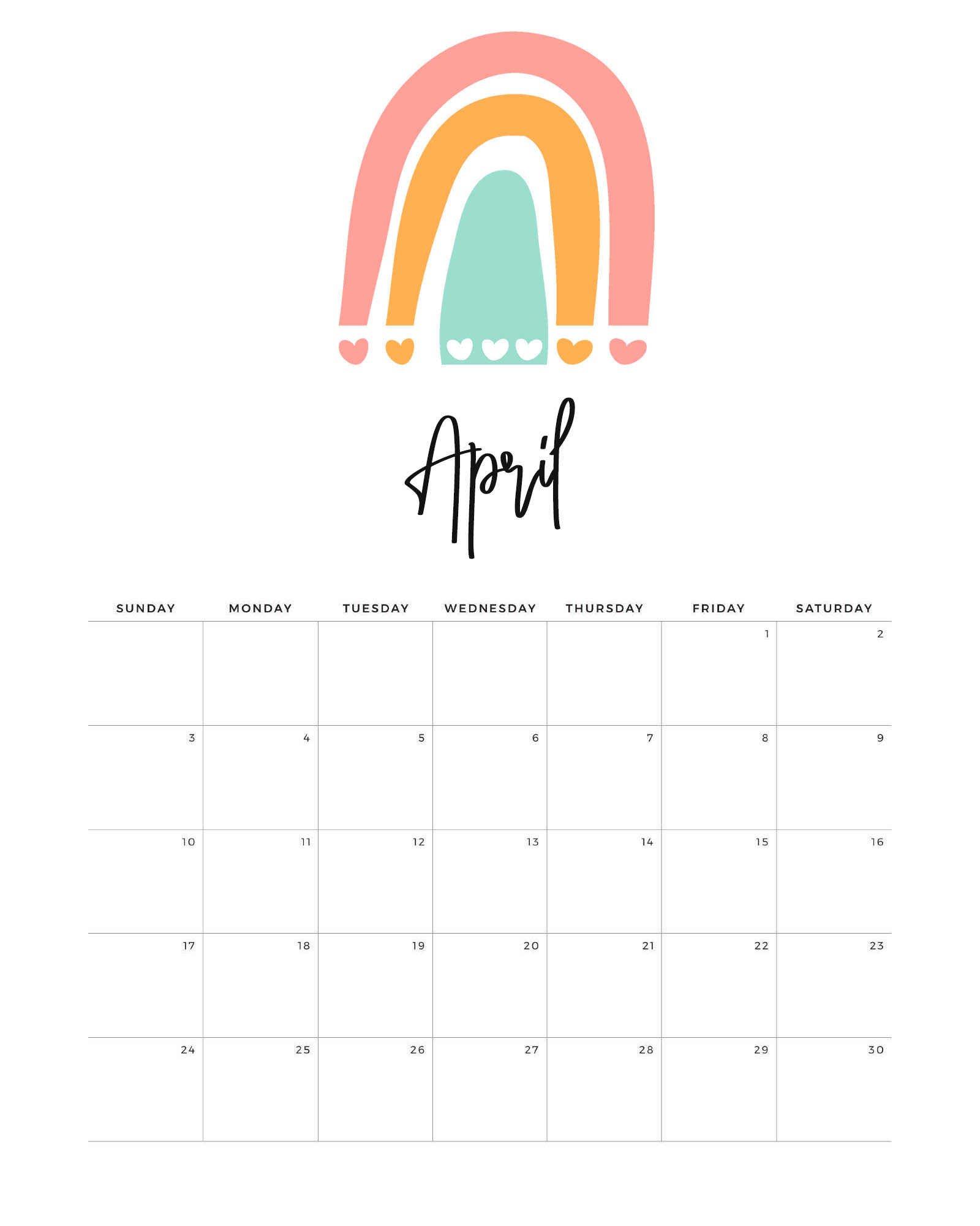 Boho Theme Calendar 2022 Rainbow Calendar Printable Calendar Calendars