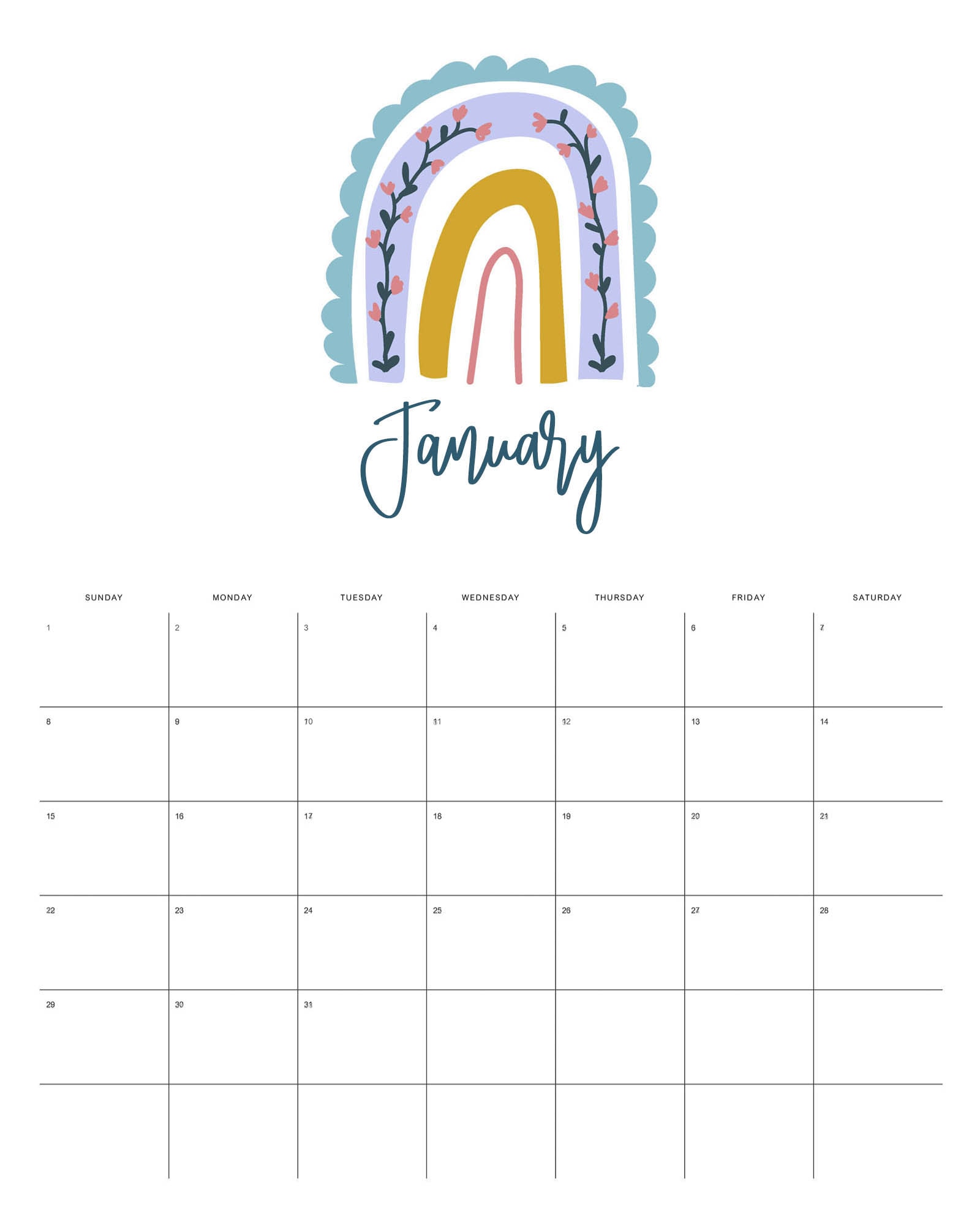 Free Printable 2023 Rainbow Calendar The Cottage Market