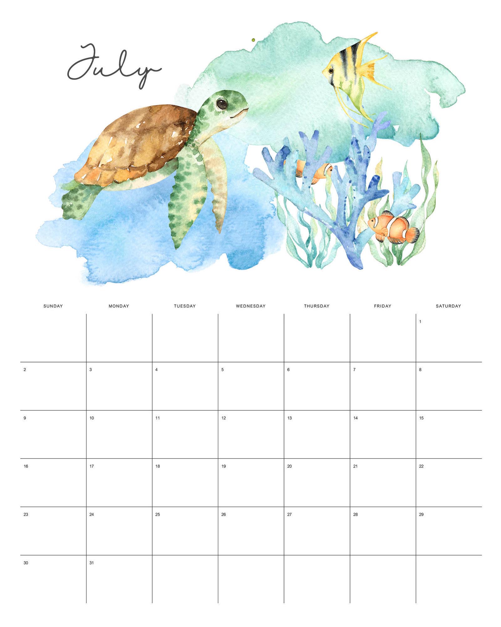 Free Printable 2023 Under The Sea Calendar The Cottage Market