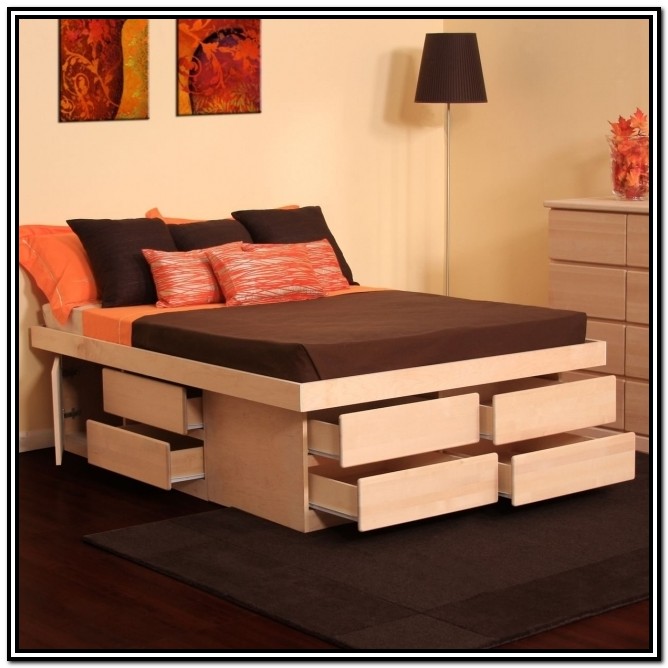 Queen Bed Frame With Storage No Headboard Bedroom Home Decorating