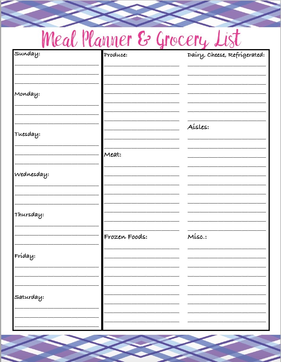 Printable Weekly Meal Planner With Grocery List