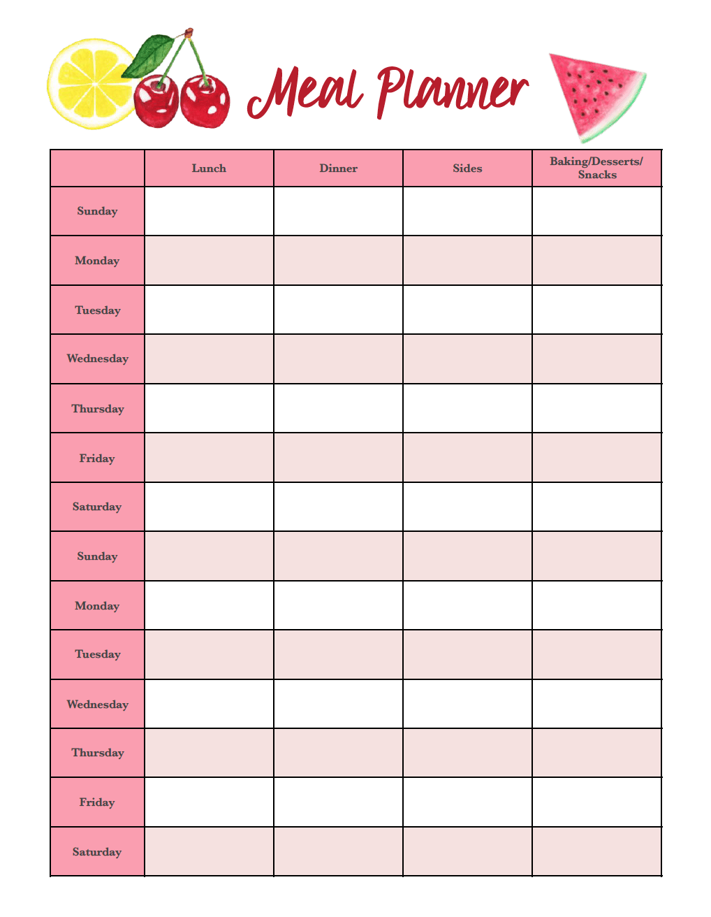 Printable Meal Planner Template