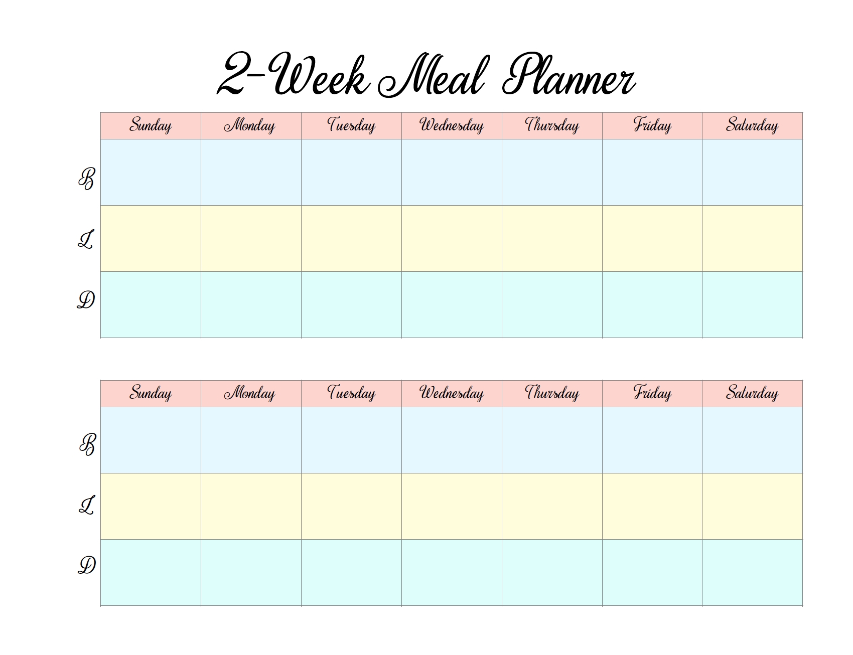 Free Printable 2 Week Meal Planners 4 Designs