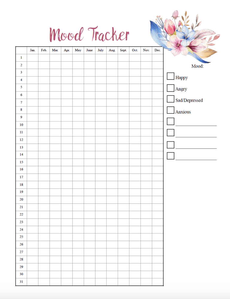 Free Printable Mood Tracker 4 Mood Tracker Charts