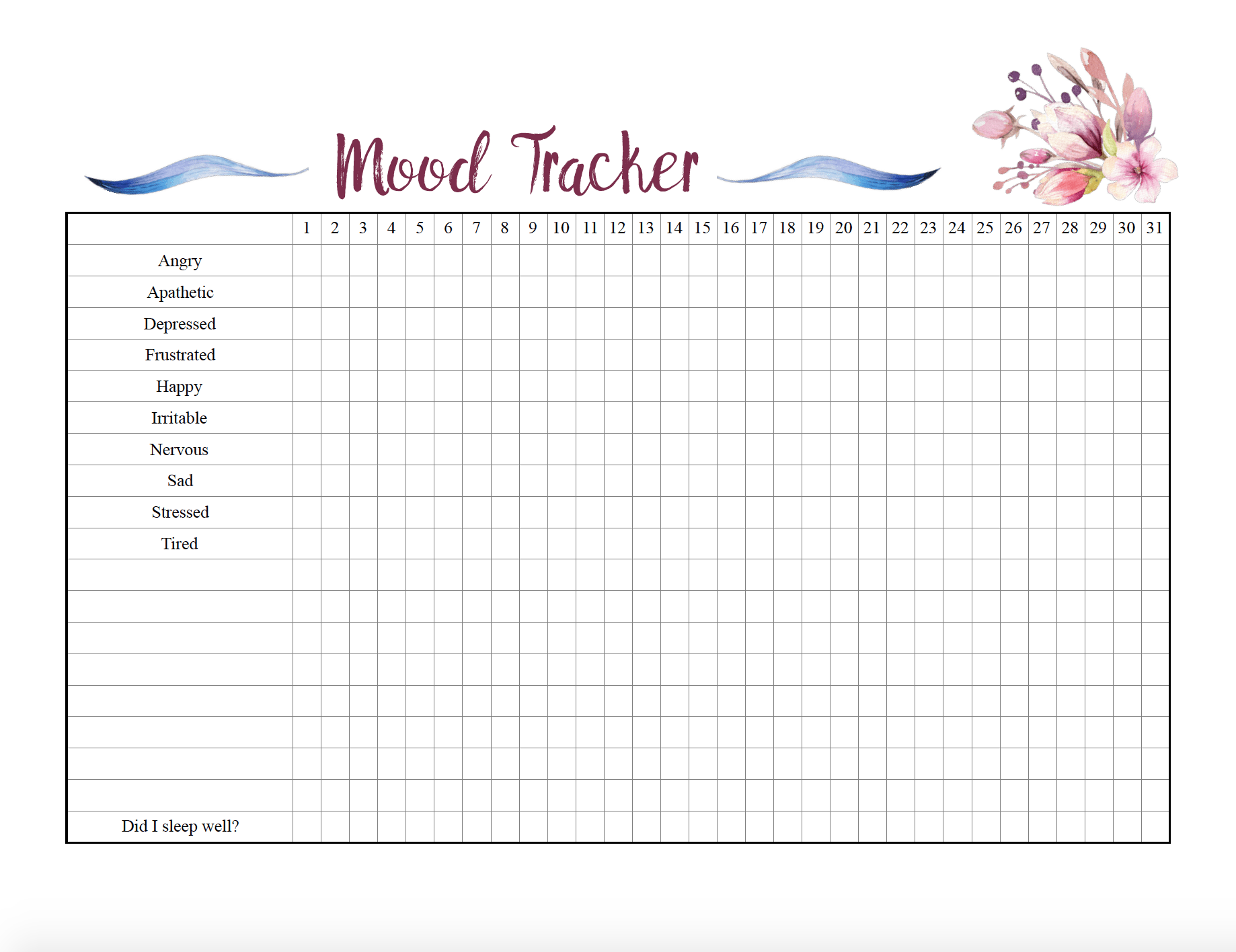 Mood Tracker Printable