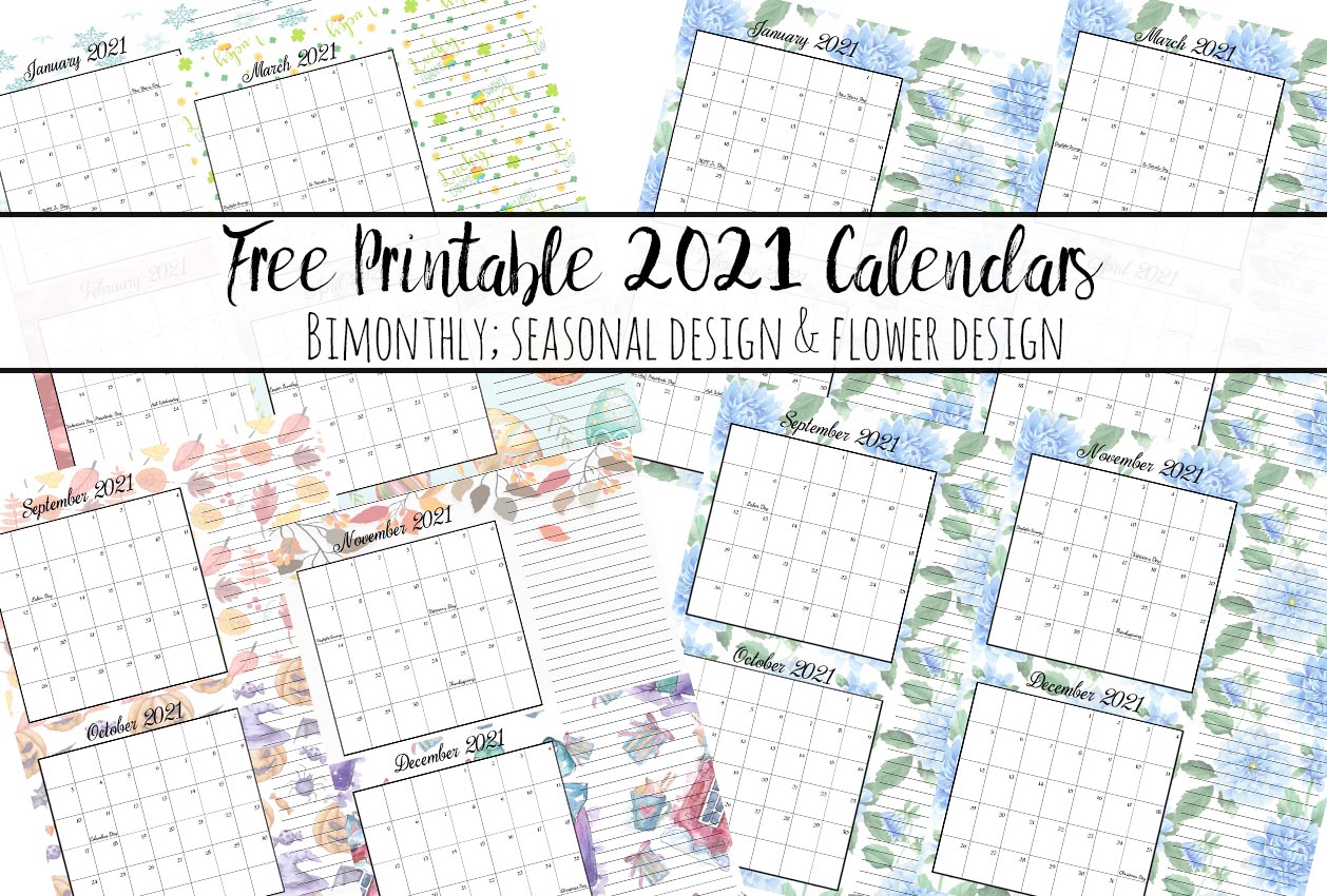 Free Printable 2021 Bimonthly Calendars With Holidays 2 Designs