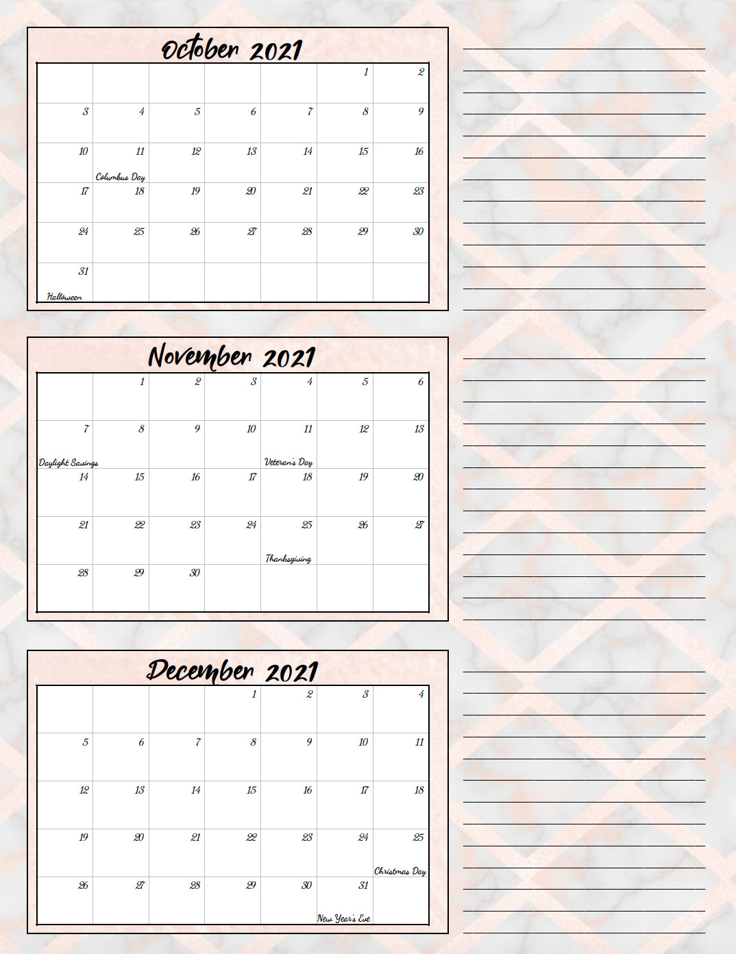 Free Printable 2021 Quarterly Calendars With Holidays 3 Designs