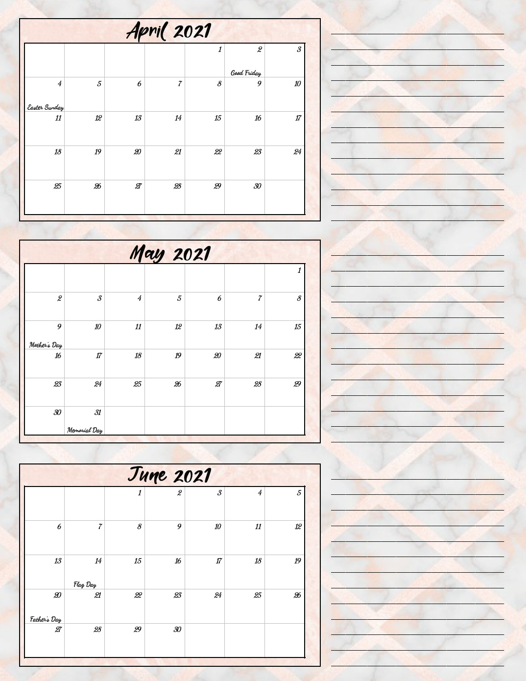 Free Printable 2021 Quarterly Calendars With Holidays 3 Designs