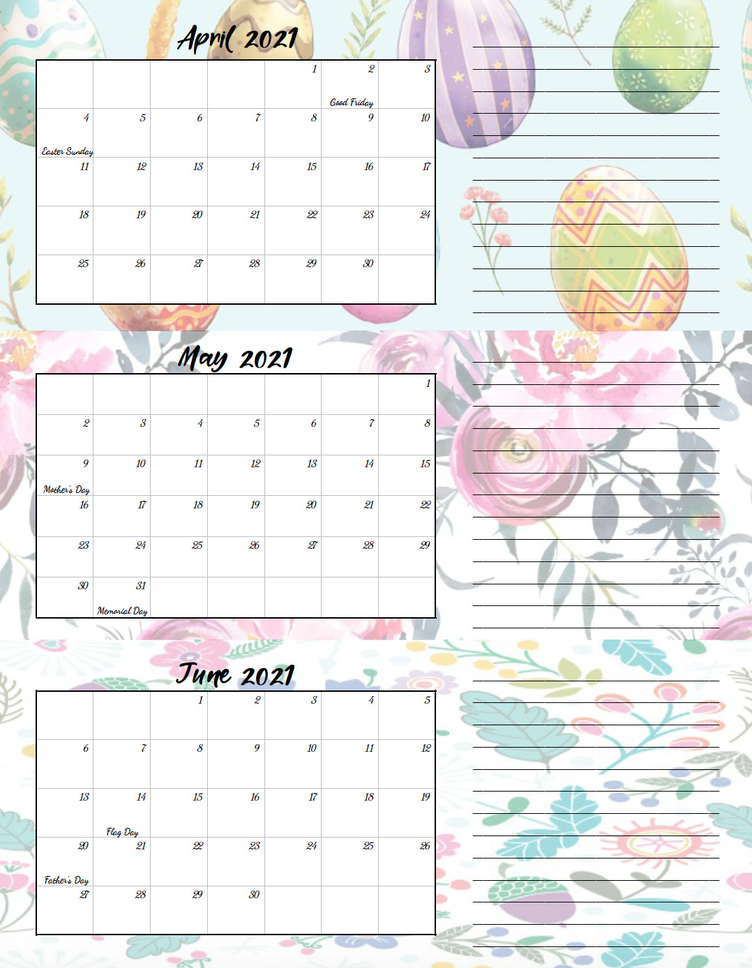 Free Printable 2021 Quarterly Calendars With Holidays 3 Designs