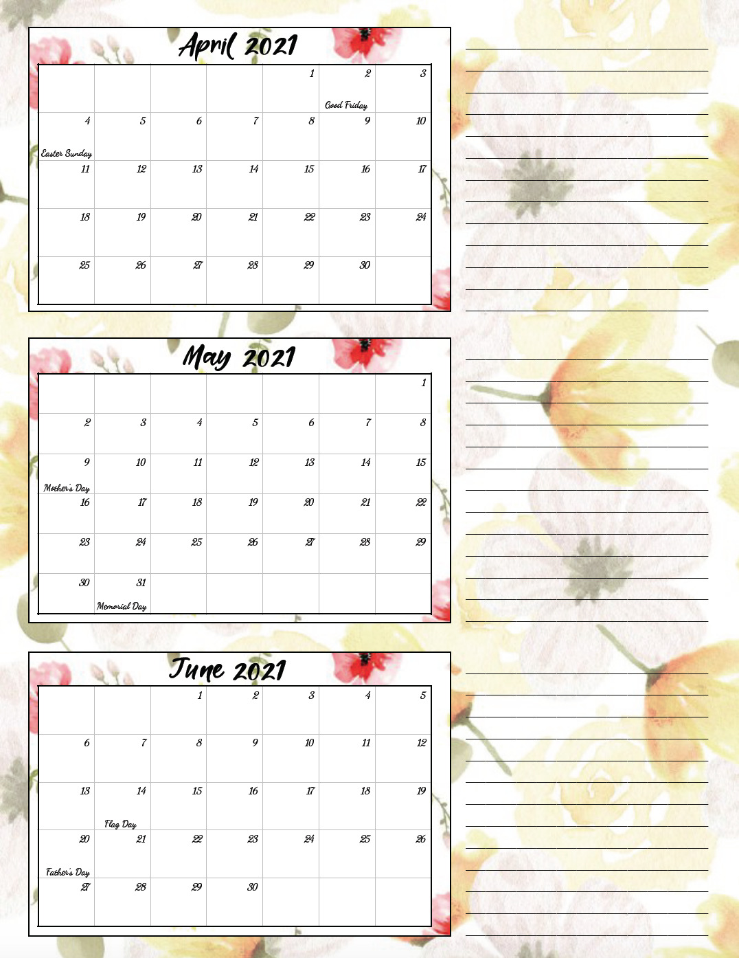 Free Printable 2021 Quarterly Calendars With Holidays 3 Designs