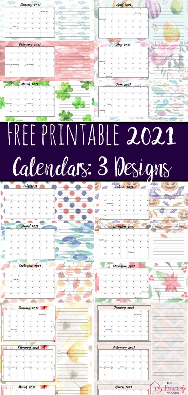 Free Printable 2021 Quarterly Calendars With Holidays 3 Designs