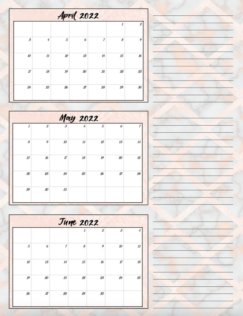 Printable Quarterly Calendar 2022 Printable Template Calendar