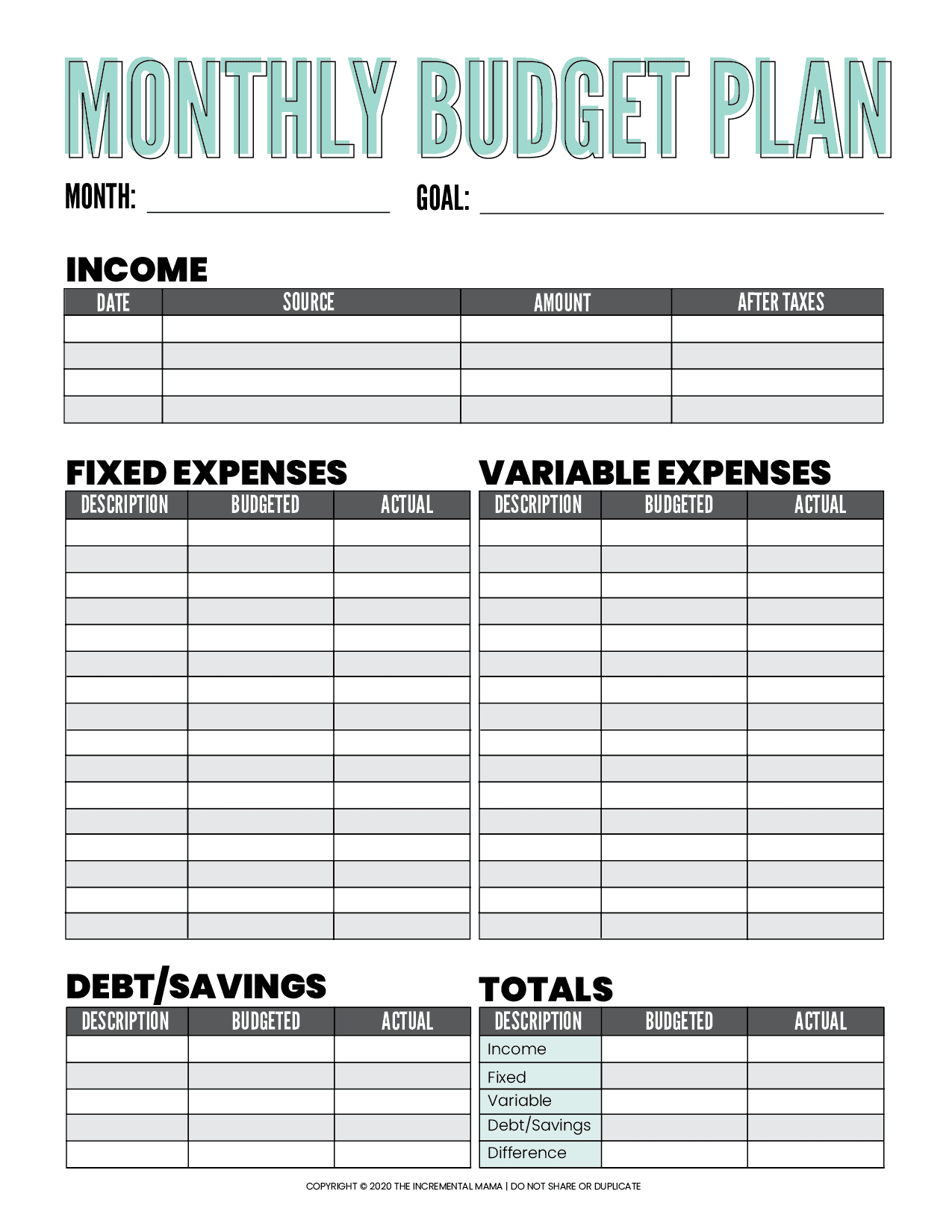 Free Printable Budget Worksheet