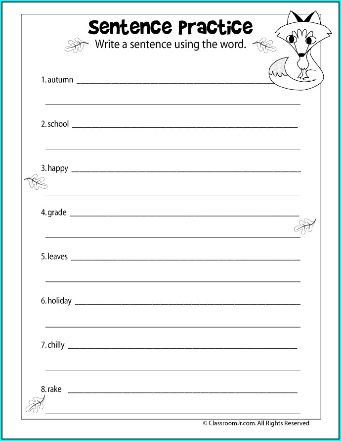 Sentences For 3rd Grade Worksheet