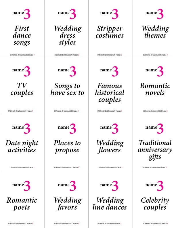 Printable Bachelorette Game Name 3 Ultimate Bridesmaid