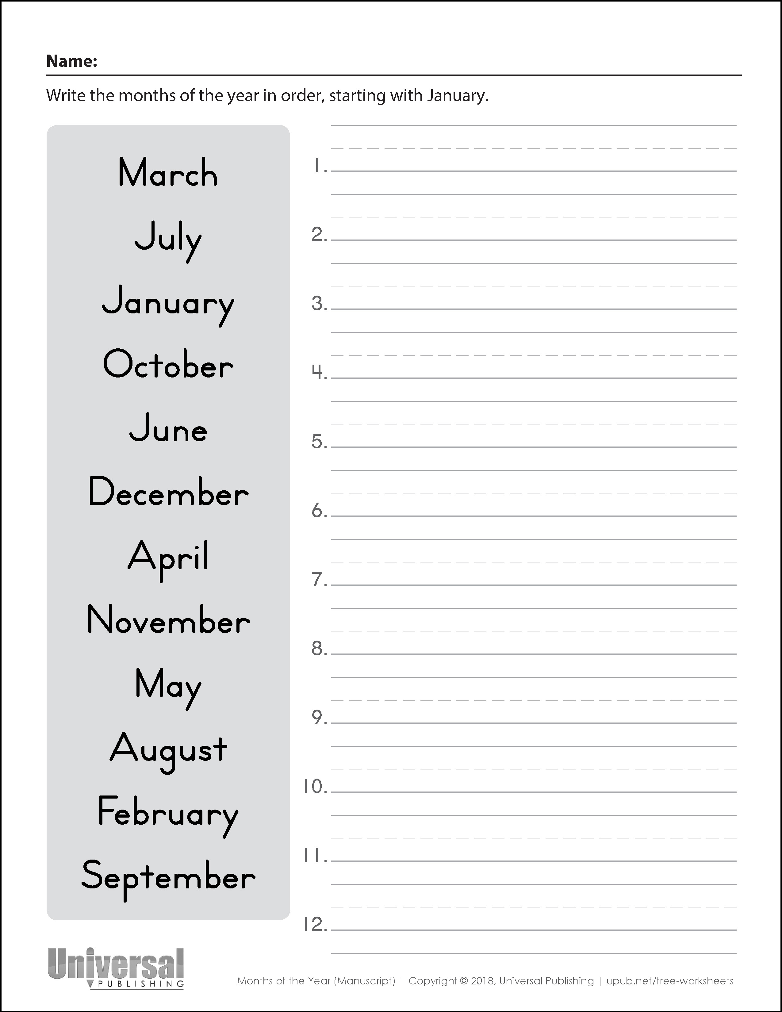 Month Of The Year Printables