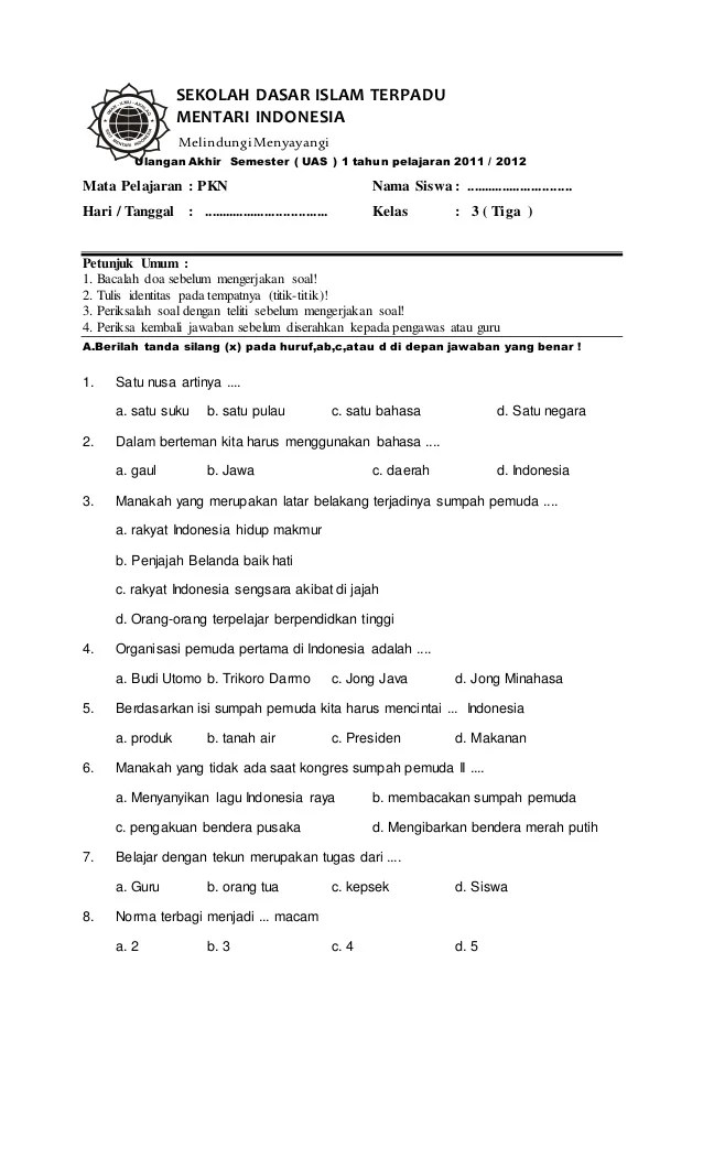 Soal Ulangan Kelas 3 Semester Genap Meteor