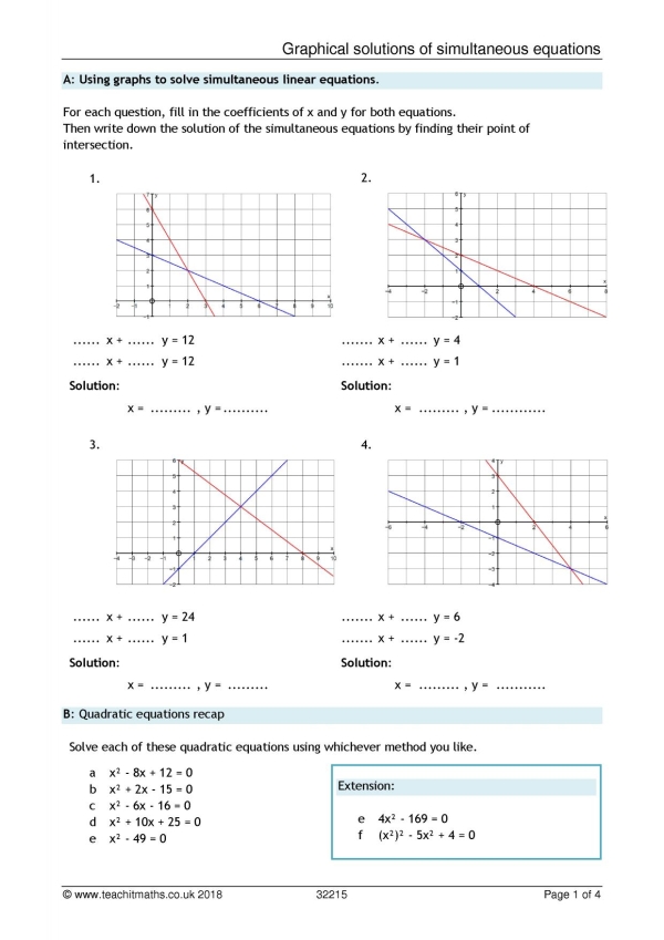 Simultaneous Equations Worksheet Ks3 With Answers Tessshebaylo