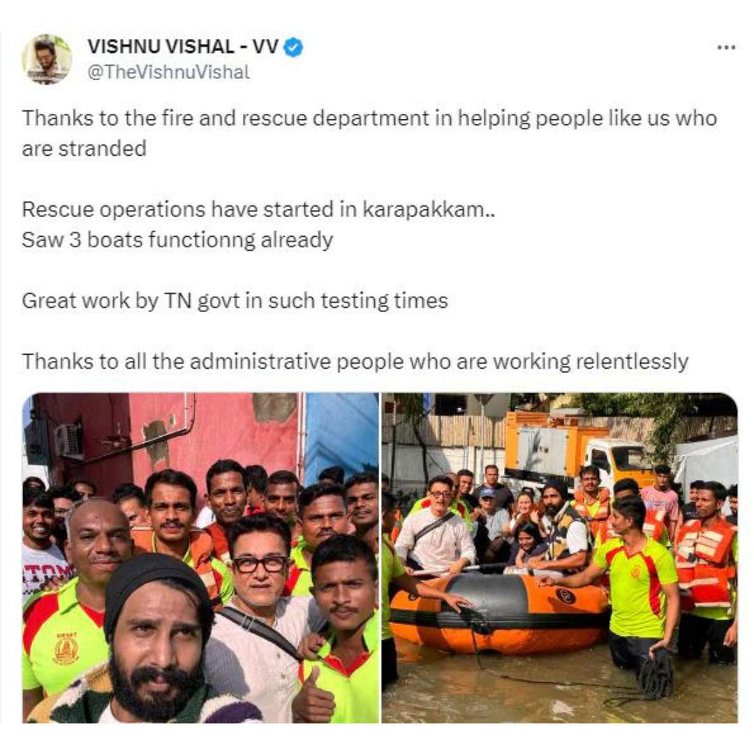 Aamir Khan Vishnu Vishal Rescued After Being Stranded In Chennai