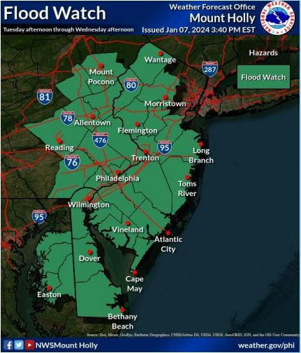 Flood Watch Issued For Delaware As Heavy Rains Forecast For Tuesday