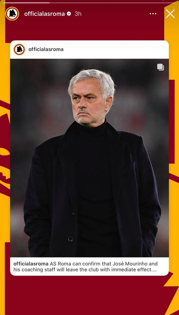 Manager Jose Mourinho Sacked By Roma