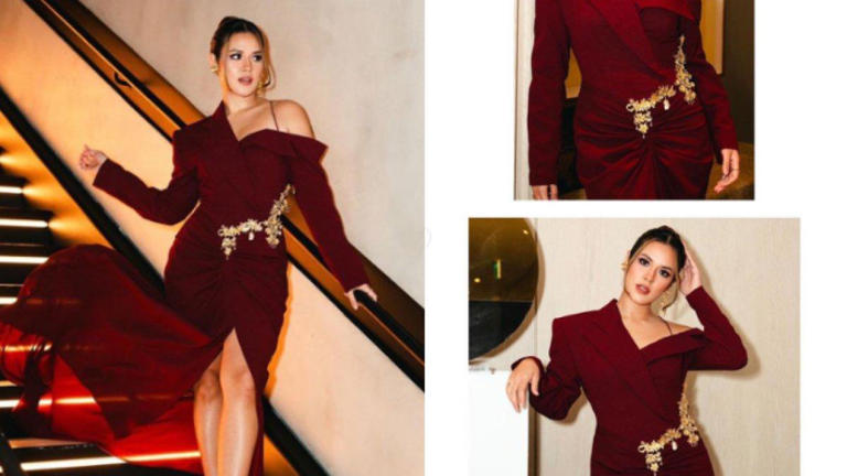 5 Potret Raisa Hadiri Grammy Award 2024kenakan Gaun Merah Karya