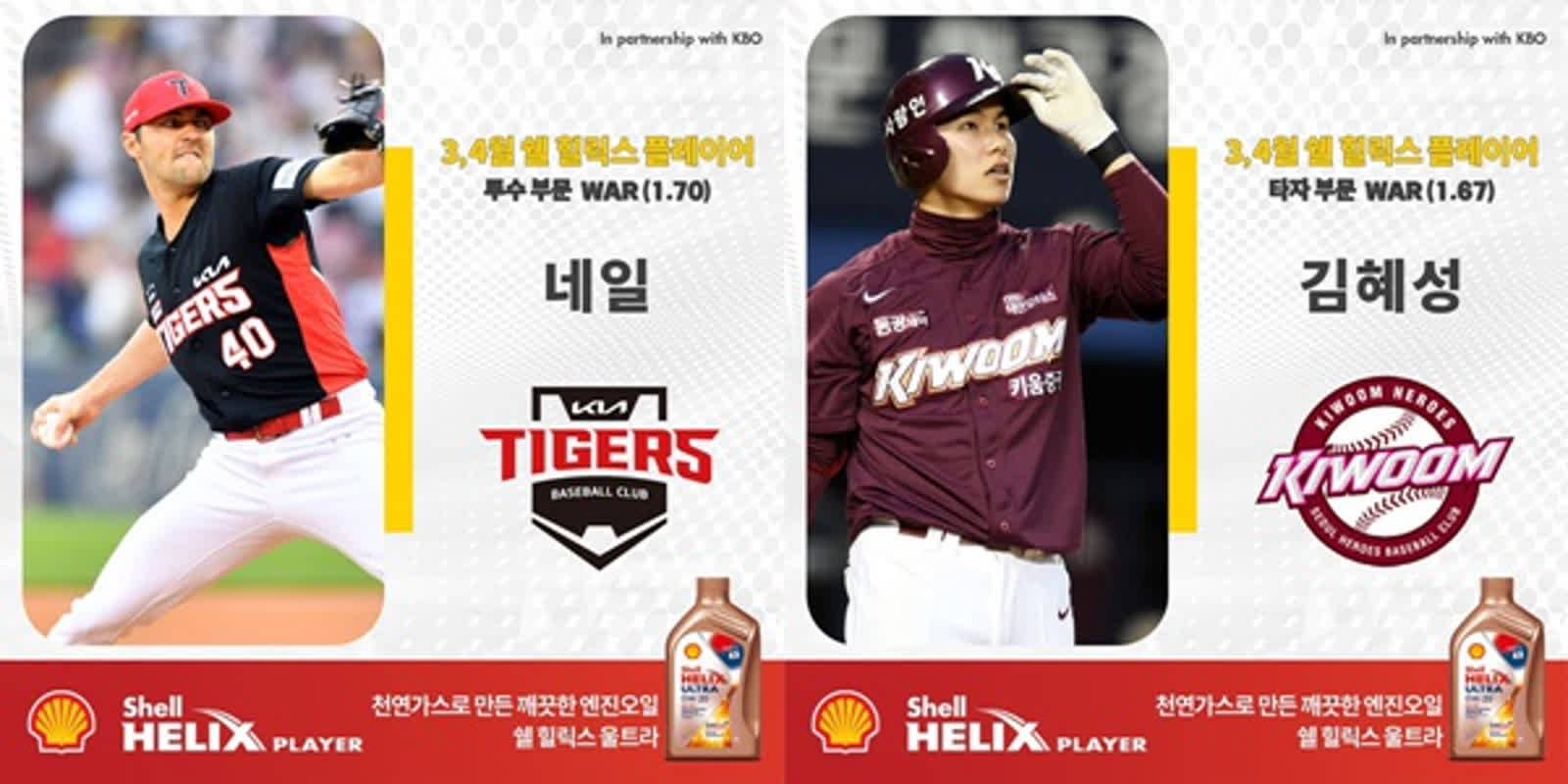 Kia 네일·키움 김혜성 Kbo 리그 3 4월 쉘힐릭스플레이어 선정