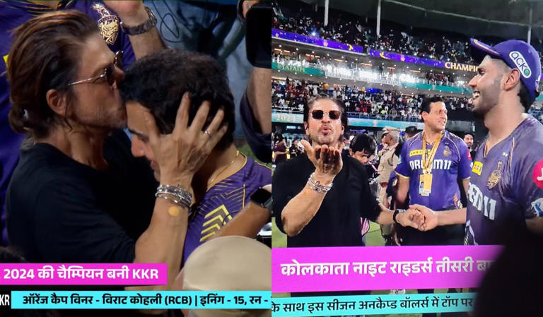 Video Shah Rukh Khan Embraces Gautam Gambhir Blows Flying Kiss For