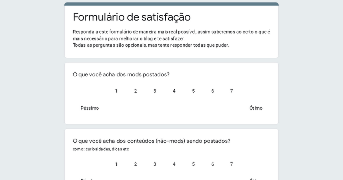 Formulário De Satisfação