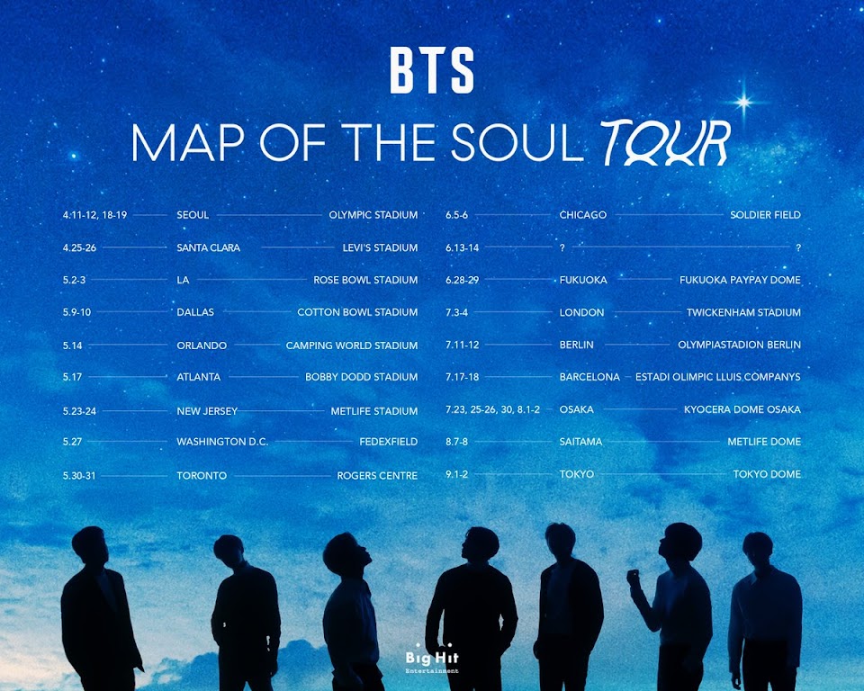 Bts Announce The Dates And Locations For Their Map Of The Soul World Tour