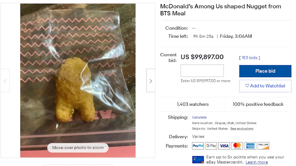 Among Us Shaped Chicken Nugget From Bts Meal Approaches 100000 Bid