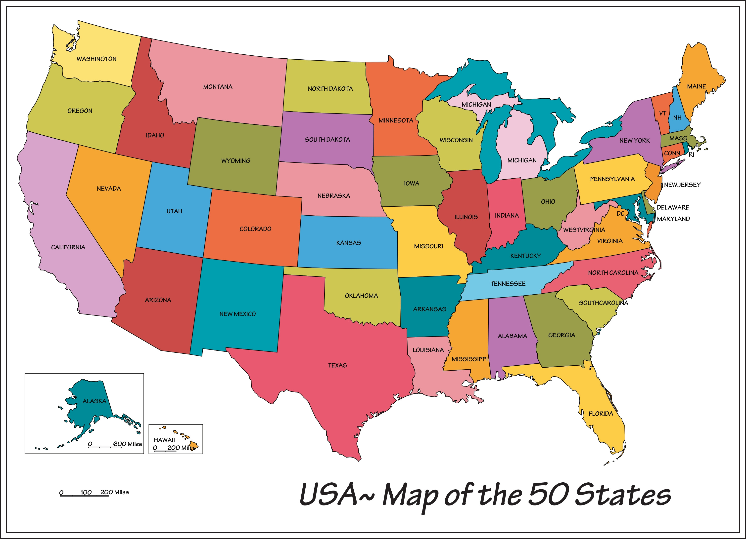 Us Map With States Labeled Printable