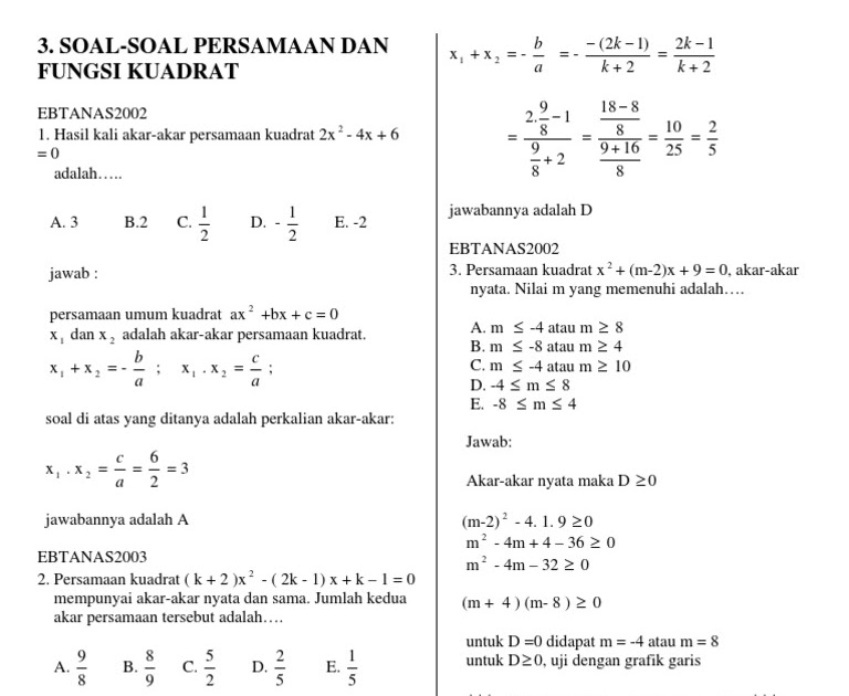 Soal Matematika Tentang Persamaan Kuadrat