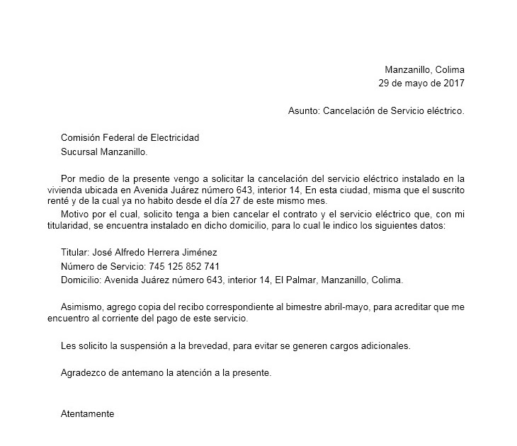 Carta Tipo Para Dar De Baja Un Servicio Compartir Carta Free Nude