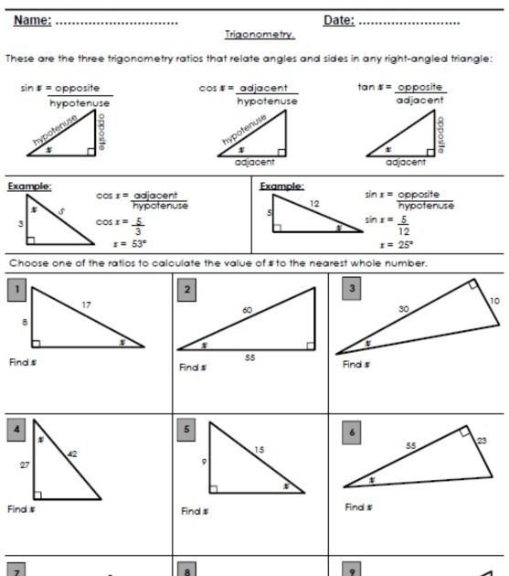 Trig Sohcahtoa Worksheet Askworksheet Hot Sex Picture