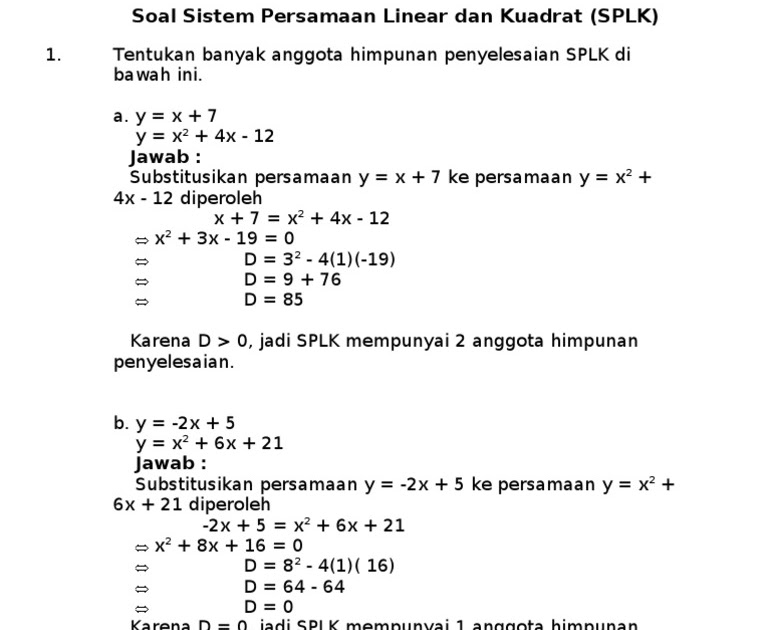 10 Contoh Soal Persamaan Kuadrat Riset